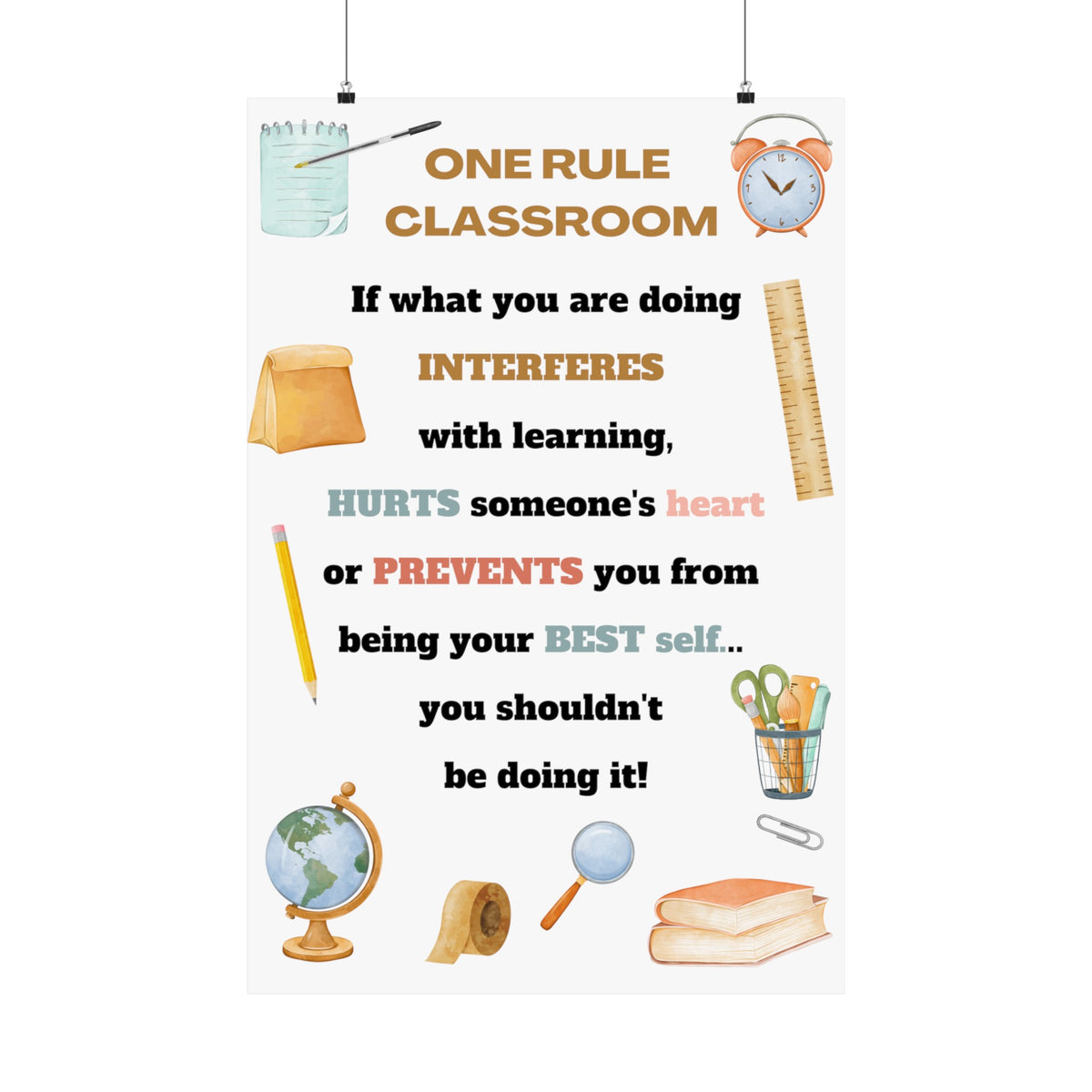 One Rule Classroom POSTER, NEUTRAL COLORS, Classroom rules poster – The ...