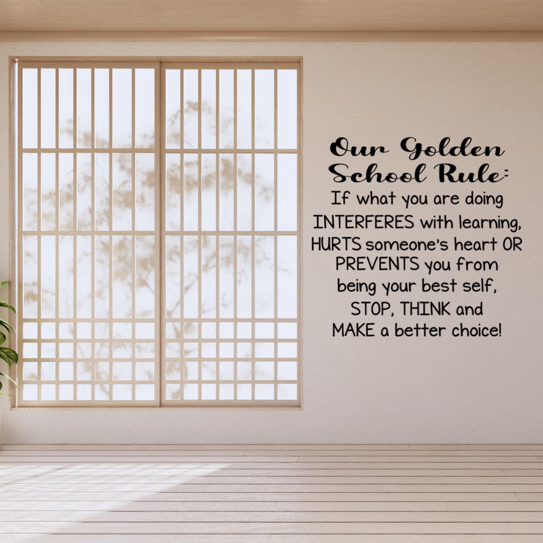 Our Golden SCHOOL Rule Wall Decal, Back to School, School office decor ...
