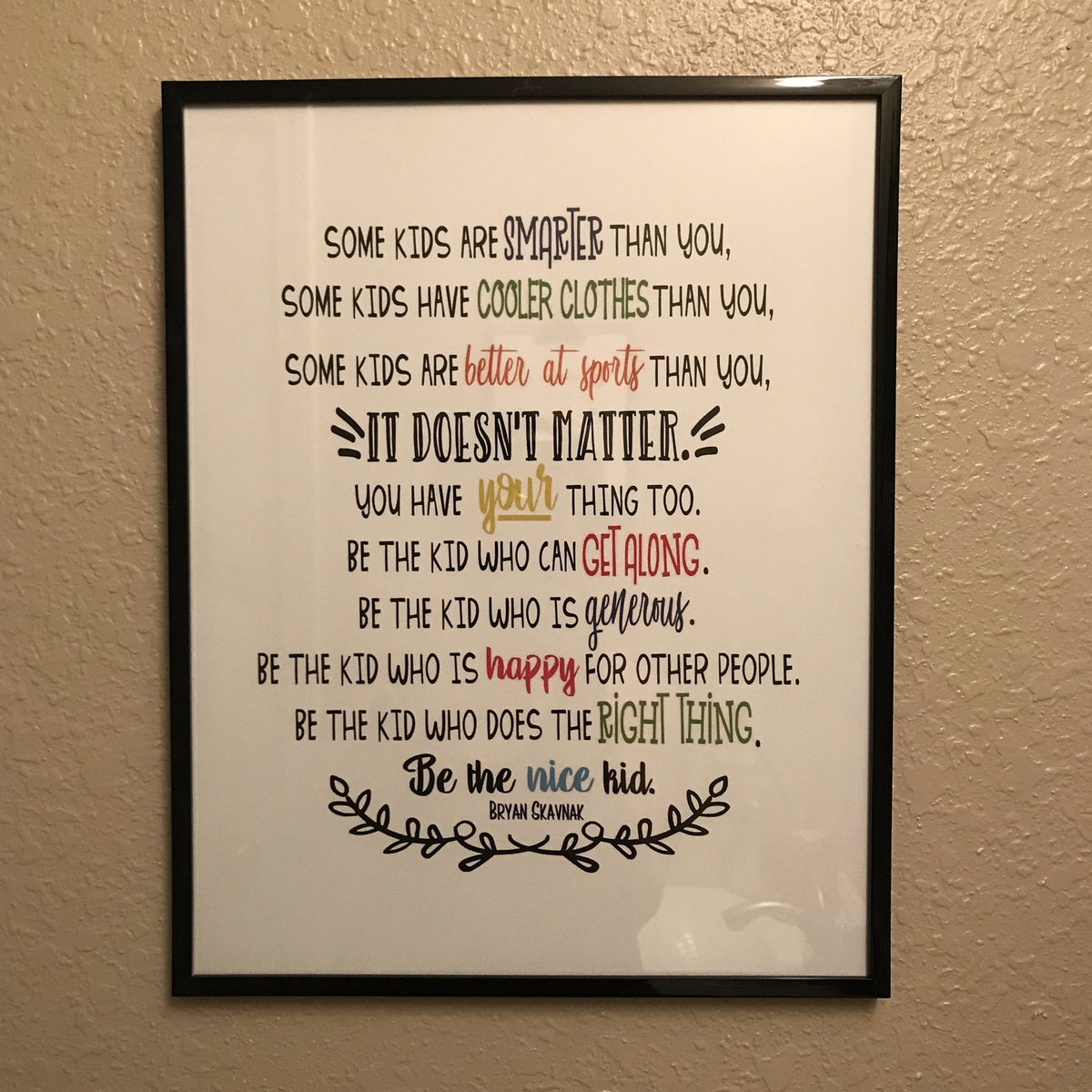 Be the nice kid quote 11x14 FRAMED wall print (color), Be kind wall ...