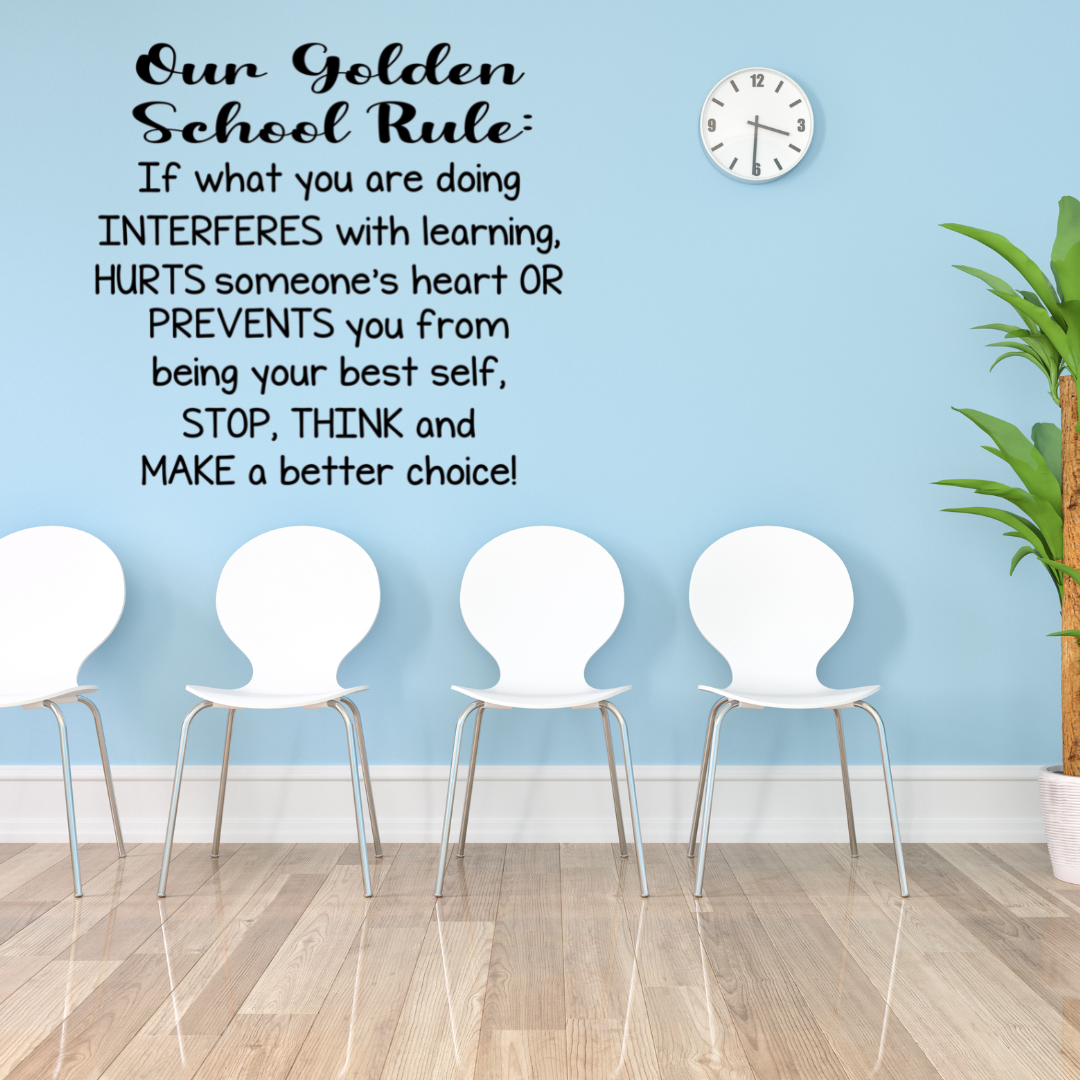 Our Golden SCHOOL Rule Wall Decal, Back to School, School office decor ...