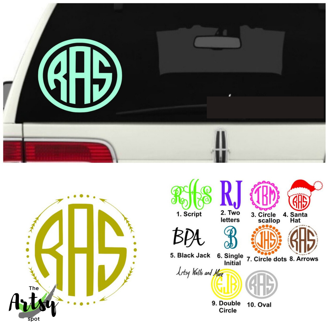 Personalized car window monogram DECAL, car window decal, circle ...
